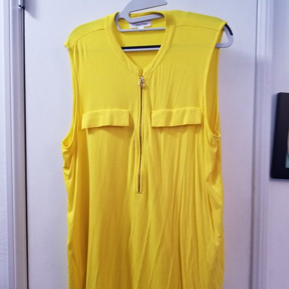 Calvin Klein | Tops | Zip Front Faux Pocket Zip Up Detail Tank Top ...